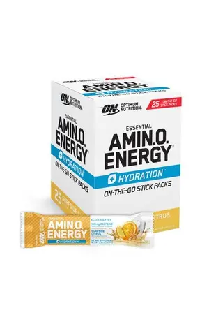 OPTIMUM NUTRITION Amino Energy Plus Hydration Powder Stick Packs With Caffeine For Energy And Hydration Support, Surfside Citrus Flavor - None