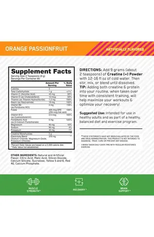 OPTIMUM NUTRITION Creatine Monohydrate Performance Powder With Electrolytes, Added Vitamins, And Orange Passionfruit Flavor