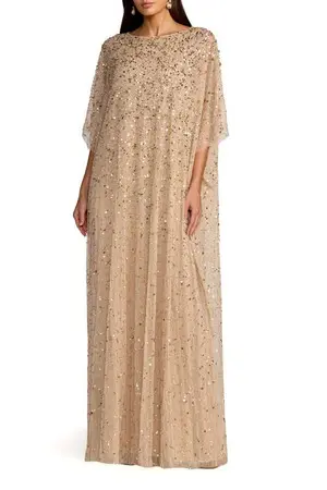 Mac Duggal Embellished Mesh Kaftan Gown - Gold