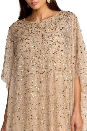Mac Duggal Embellished Mesh Kaftan Gown