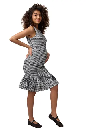 INGRID & ISABEL Smocked Check Seersucker Maternity Mini Dress