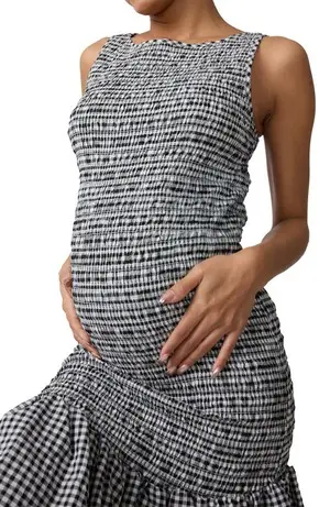 INGRID & ISABEL Smocked Check Seersucker Maternity Mini Dress