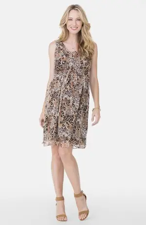 Ingrid & Isabel® Ingrid & Isabel Smocked Seersucker Maternity Mini Dress - Leopard