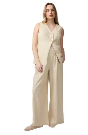 INGRID & ISABEL Porto Smocked Waist Linen Maternity Pant - Oak