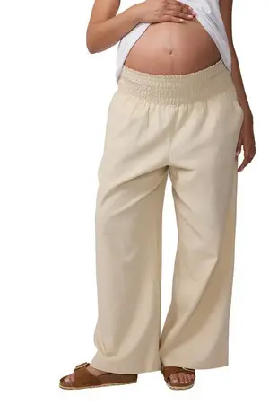 INGRID & ISABEL Porto Smocked Waist Linen Maternity Pant