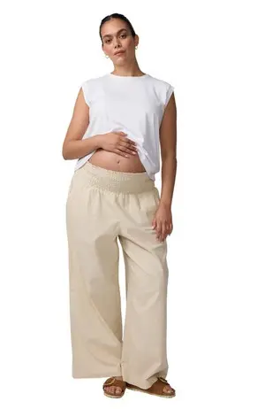 INGRID & ISABEL Porto Smocked Waist Linen Maternity Pant