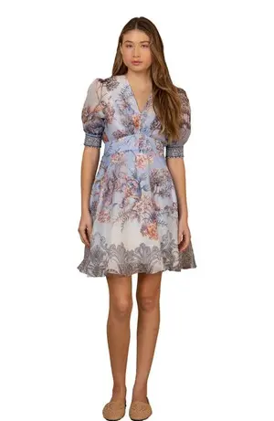 Hale Bob Kaeli Linen Organza Mini Dress - Blue