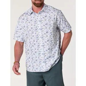 TRUE NATION BY DXL Big & Tall Sketch Leaf Print Sport Shirt - Blue Multi