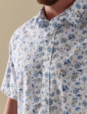 TRUE NATION BY DXL Big & Tall Sketch Leaf Print Sport Shirt - Blue Multi