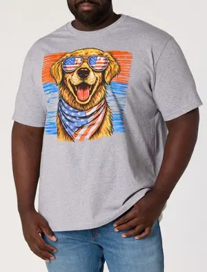 TRUE NATION BY DXL Big & Tall Independence Day Dog Graphic T-shirt - Grey Heather