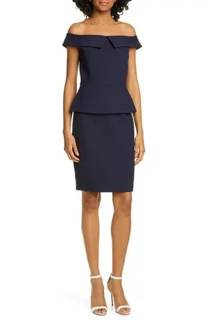 Ted Baker London Bardot Off The Shoulder Peplum Waist Dress - Navy