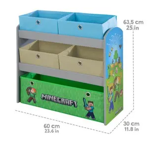 MINECRAFT Play Shelf With Fabric Storage Boxes Gamethemed Organizer