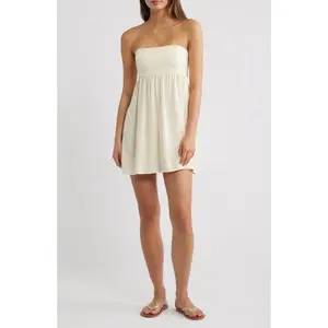 PACSUN Tie Back Strapless Babydoll Dress - Vanilla