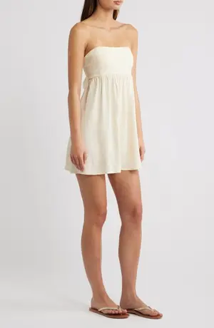 PACSUN Tie Back Strapless Babydoll Dress - Vanilla