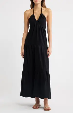 PACSUN Kenna Tiered Halter Midi Dress - Black