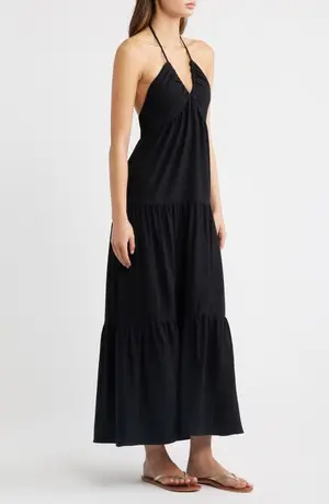 PACSUN Kenna Tiered Halter Midi Dress - Black