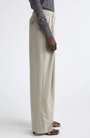 Stella McCartney Pleated Wide Leg Wool Trousers - Mist Grey