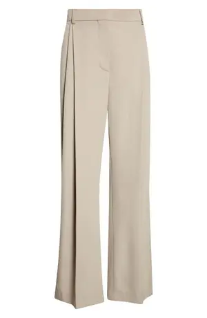 Stella McCartney Pleated Wide Leg Wool Trousers - Mist Grey