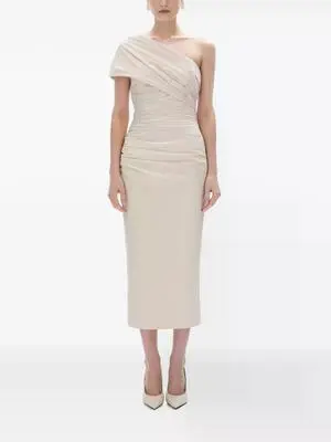 Rachel Gilbert Clay One-shoulder Ruched Midi Dress
