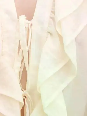 HAVEONE Cream White Ruffled Front-tie V-neck Blouse