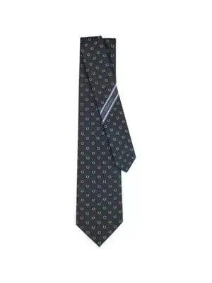 FERRAGAMO Gancini Silk Jacquard Neck Tie - Black