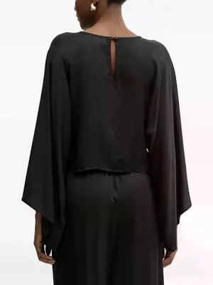 HAVEONE Satin Cape-sleeve Cropped Blouse