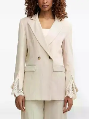 HAVEONE Pinstripe Lace-trim Blazer - Neutrals