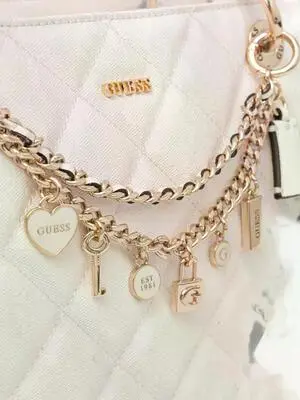 Guess Libby Quilted Charm-detail Tote Bag - Neutrals