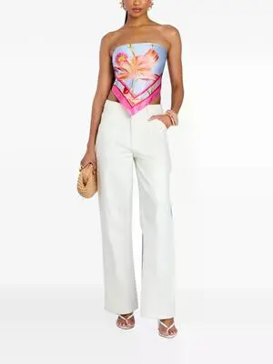 Retrofete Floral Print Silk Top - Blue