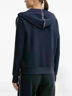 Guess Zip-up Hoodie With Logo Tape Detail - Blue