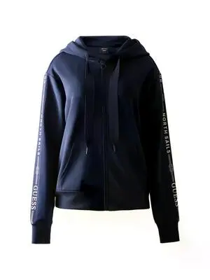 Guess Zip-up Hoodie With Logo Tape Detail - Blue