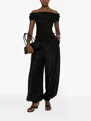 GESTUZ Drew Off-shoulder Ribbed-knit Top - Black