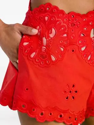 Retrofete Caliane Broderie Anglaise Lobster Motif Shorts - Red