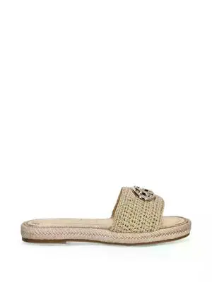 Guess Kaylis Logo-plaque Crochet-knit Slides - Neutrals