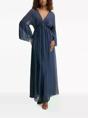 HAVEONE Pleated V-neck Maxi Dress