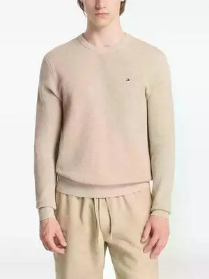 Tommy Hilfiger Logo Embroidered Waffle Knit Sweater - Neutrals