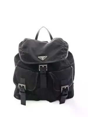 Prada 2000s Triangle-logo Buckle Backpack - Black