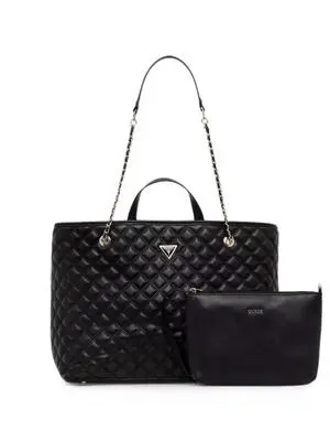 Guess Giully Quilted Logo-plaque Tote Bag - Black