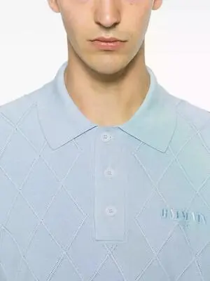 Balmain Diamond-knit Logo-embroidered Polo Shirt