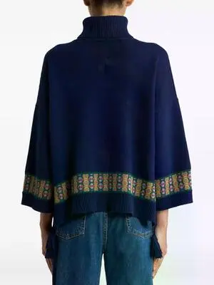 Etro Wool-blend Kimono Sweater With Tassels And Geometric Motif