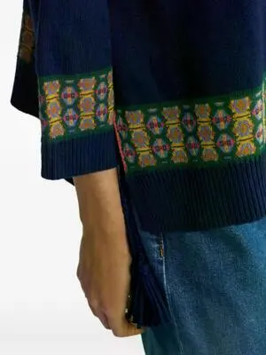 Etro Wool-blend Kimono Sweater With Tassels And Geometric Motif