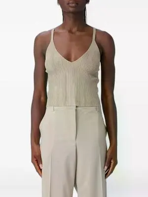 Emporio Armani Ribbed-knit V-neck Top - Neutrals