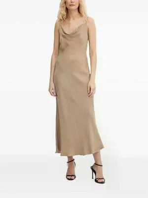Guess Beige Satin Cowl Neck Midi Dress