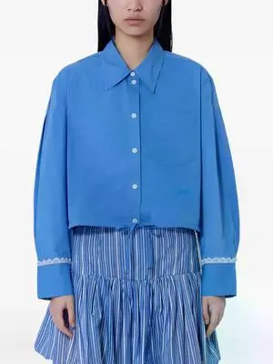 GANNI Cotton Shirt With Lace Trim - Blue