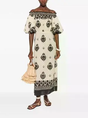 Johanna Ortiz Off-shoulder Midi Dress - Neutrals