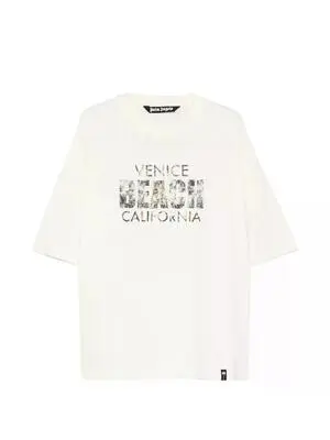 Palm Angels Graphic-print Rhinestone-embellished T-shirt - Neutrals