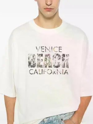 Palm Angels Graphic-print Rhinestone-embellished T-shirt - Neutrals