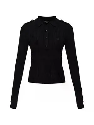 COURREGES Ribbed Knit Logo Detail Polo Shirt - Black