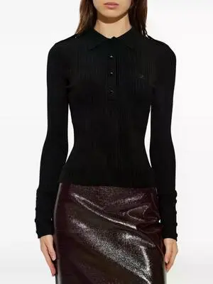 COURREGES Ribbed Knit Logo Detail Polo Shirt