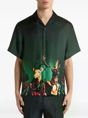 Etro Silk Bowling Shirt With Placed Animal-print